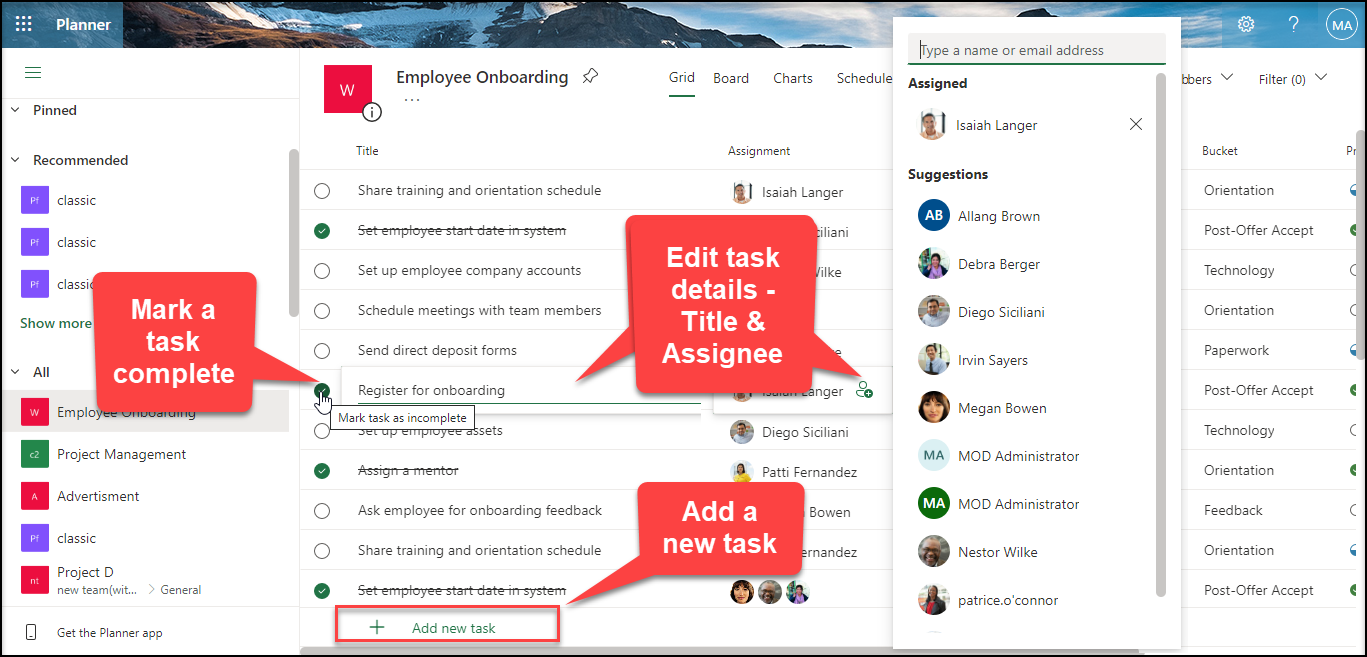 Microsoft introduces Grid View in Planner