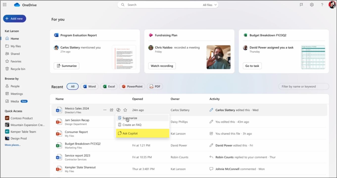 Microsoft Copilot in OneDrive for Business Updates – Aug 2024