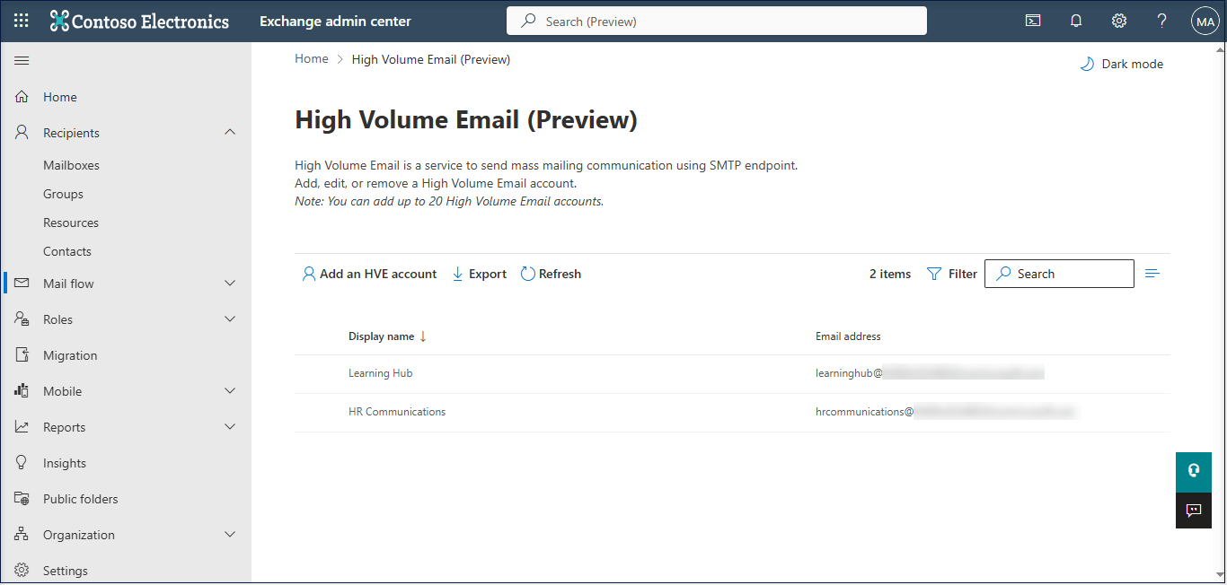 How to create a High Volume Email Account in Exchange Online