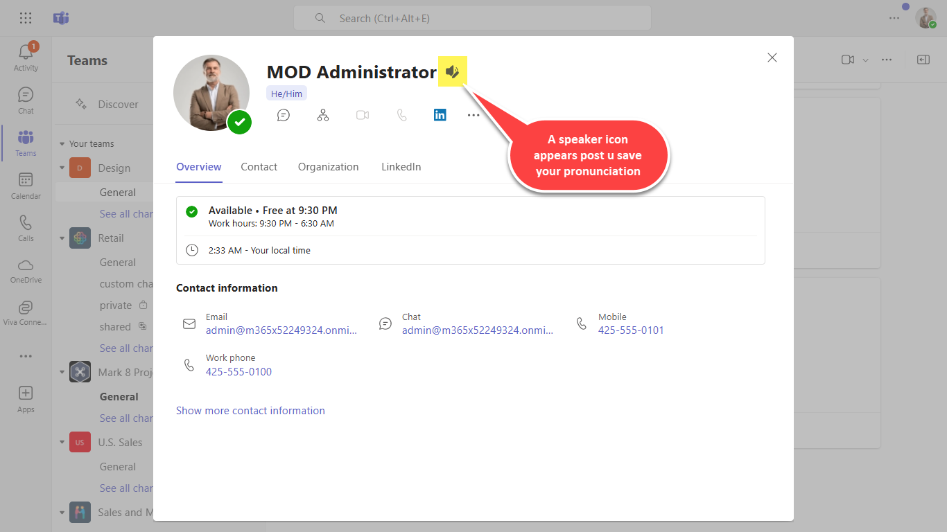 Add name pronunciation to your Teams & Outlook profile card