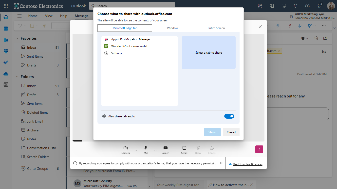 Stream video recordings in Outlook