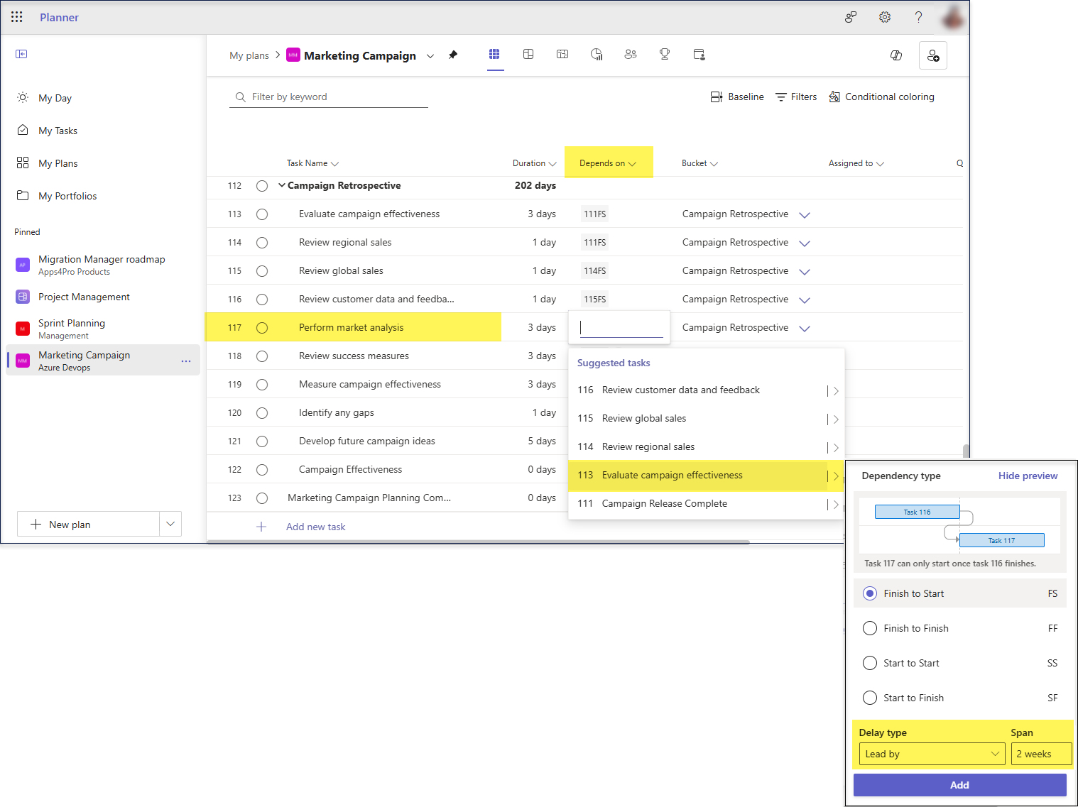 Microsoft Planner: Task Dependencies, Critical Path & Portfolios